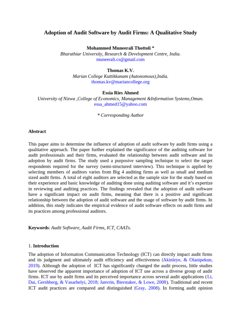 Adoptionof Audit Softwareby Audit Firms AQualitative Study | PDF ...
