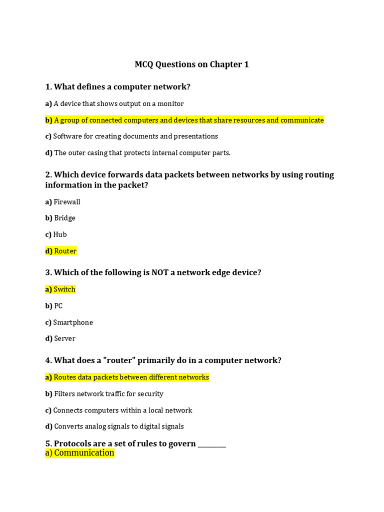 CHAPTER 1 questions | PDF | Computer Network | Osi Model