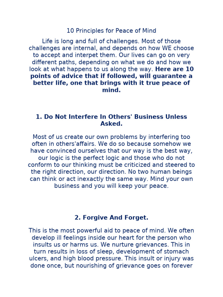 10 Principles for Inner Peace | PDF | Mind | Thought