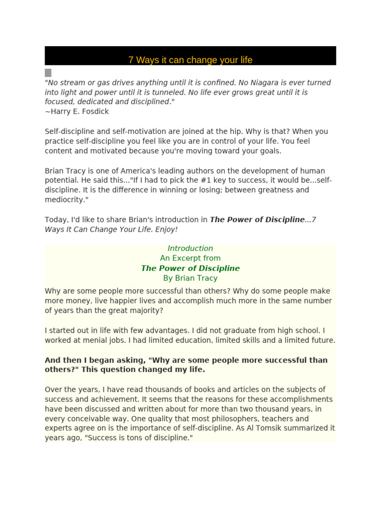 7 Ways It Can Change Your Life-Self Discipline Is The Ultimate | PDF ...