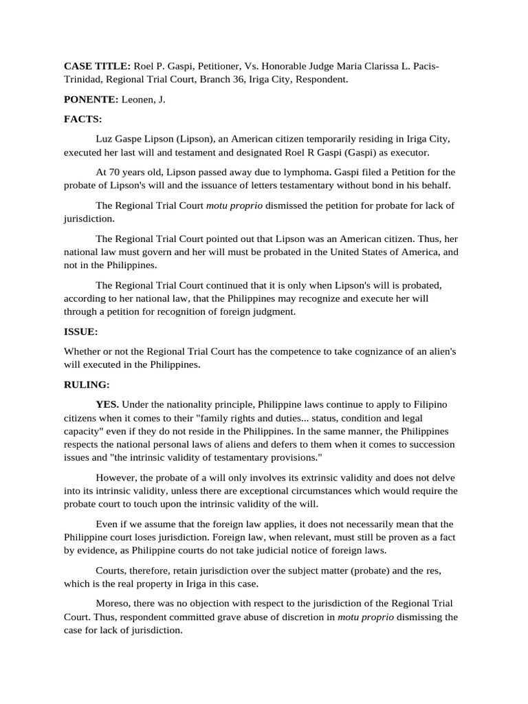 (G.R. No. 229010) - PFR Case Digest | PDF | Probate | Jurisdiction