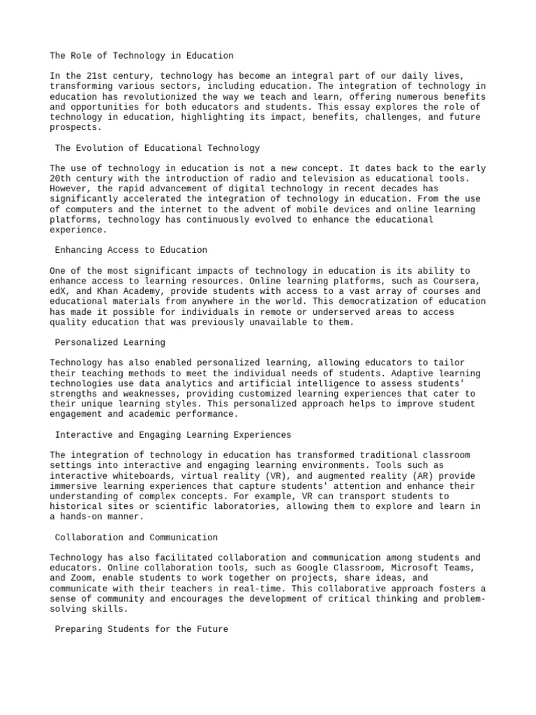 The Role of Technology in Education | PDF | Educational Technology ...