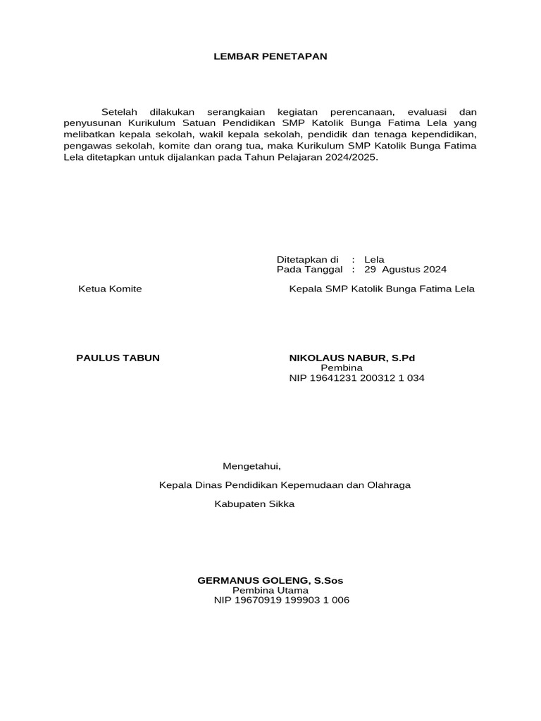 Lembar Penetapan KSP | PDF