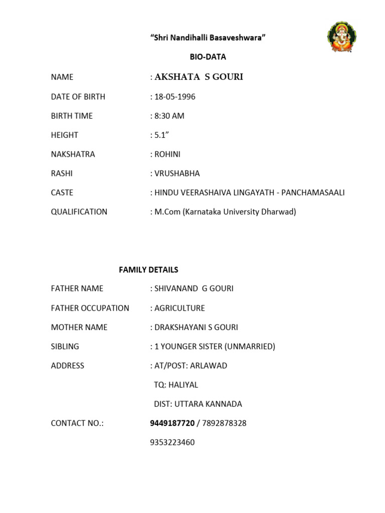 Bio Data Akshata Gouri (1) | PDF