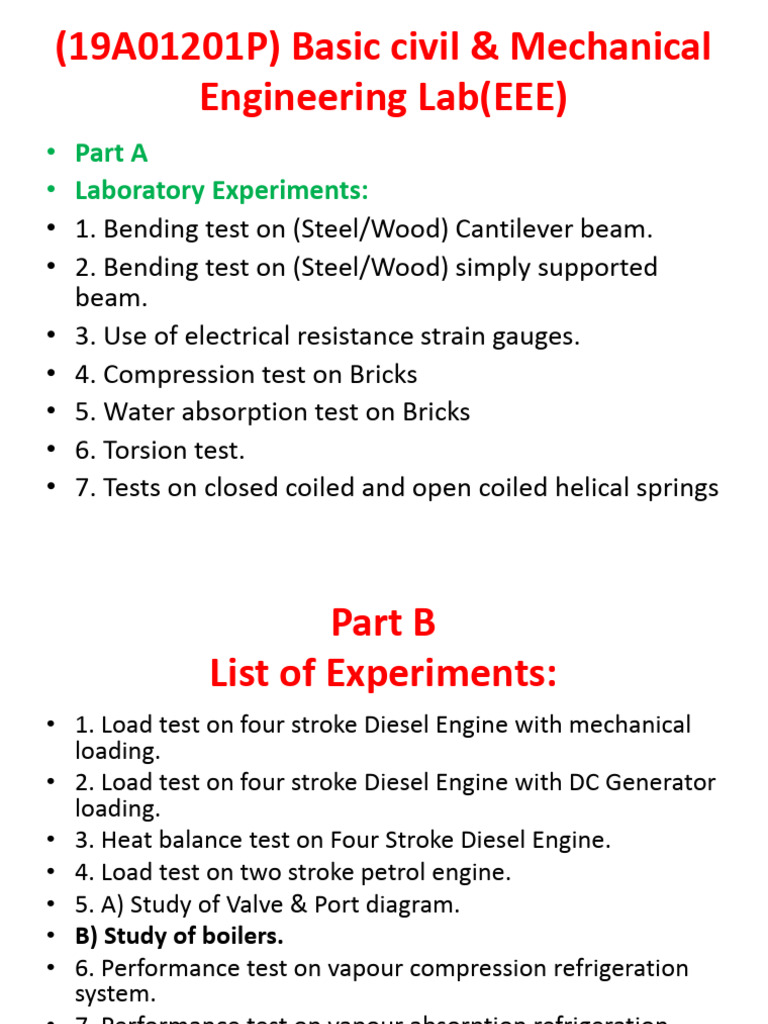 (19A01201P) Basic Civil & Mechanical Engineering Lab (EEE) : Part A ...