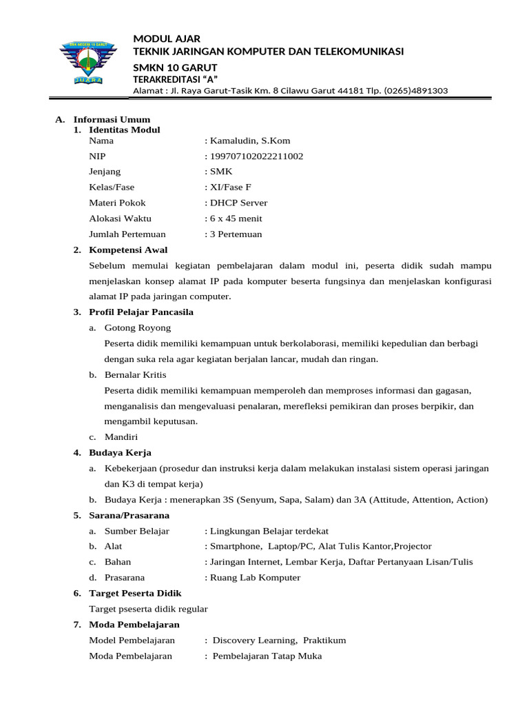Modul Ajar-Tjkt Asj DHCP | PDF