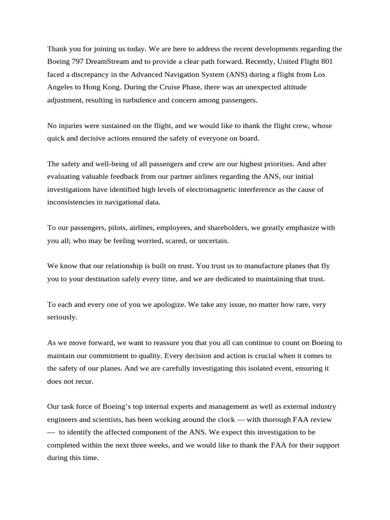 Boeing Statement (Adrian, Kashish, Matt, Tanya) | PDF | Federal Aviation Administration | Boeing