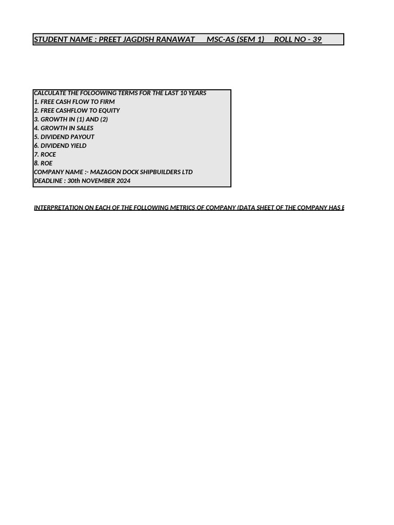 MSC Sem1 BF Project Roll No 39 | PDF | Free Cash Flow | Business Economics