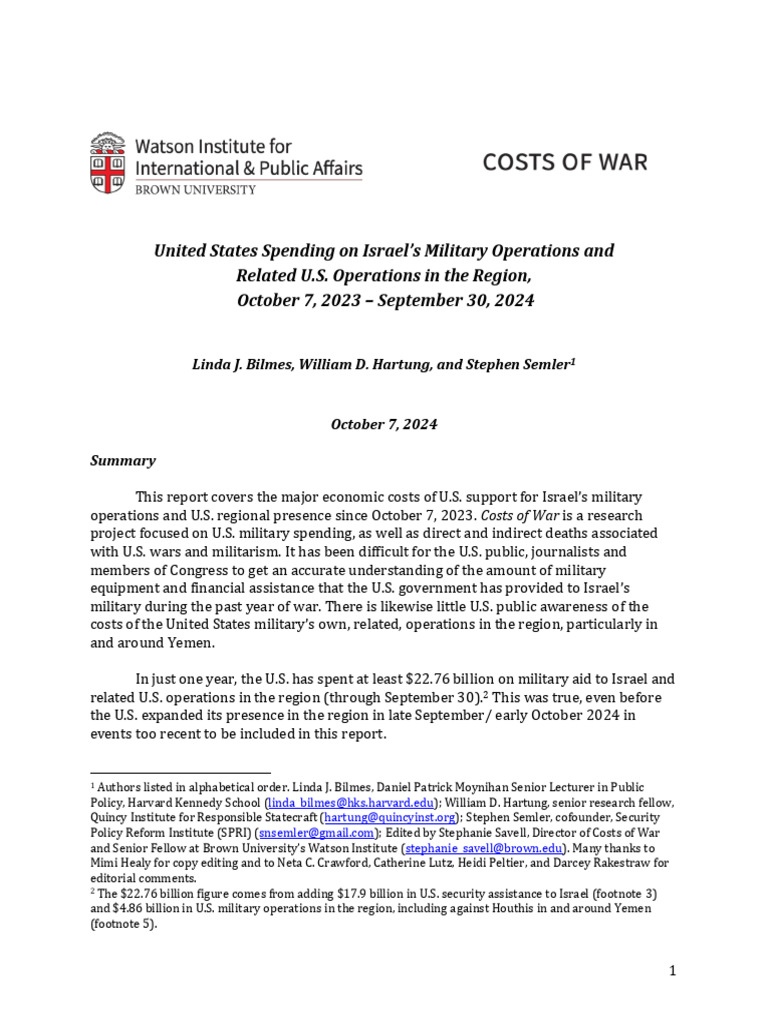 Costs of War - US Support Since Oct 7 FINAL v2 | PDF