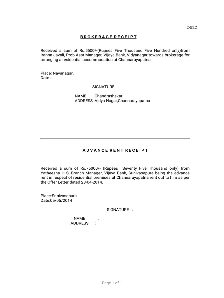 2-522_Brokerage_-_Advance_Receipt | PDF