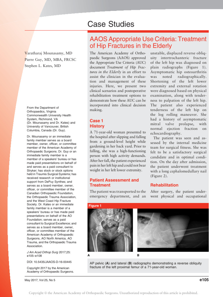 AAOS Appropriate Use Criteria Treatment of Hip Fractures in The Elderly | PDF | Surgery ...