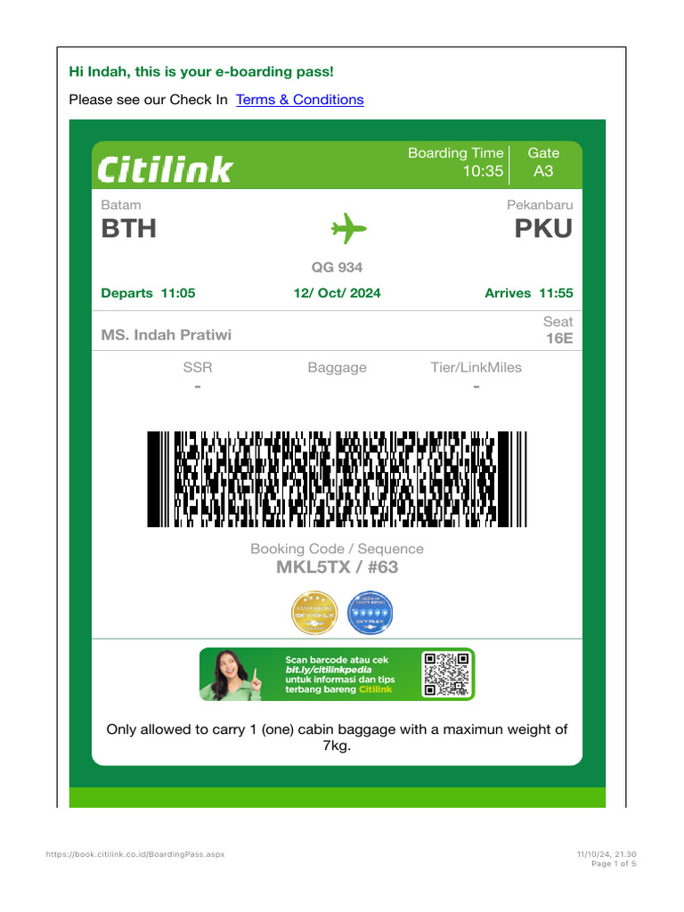 Boarding Bth-pku Indah | PDF