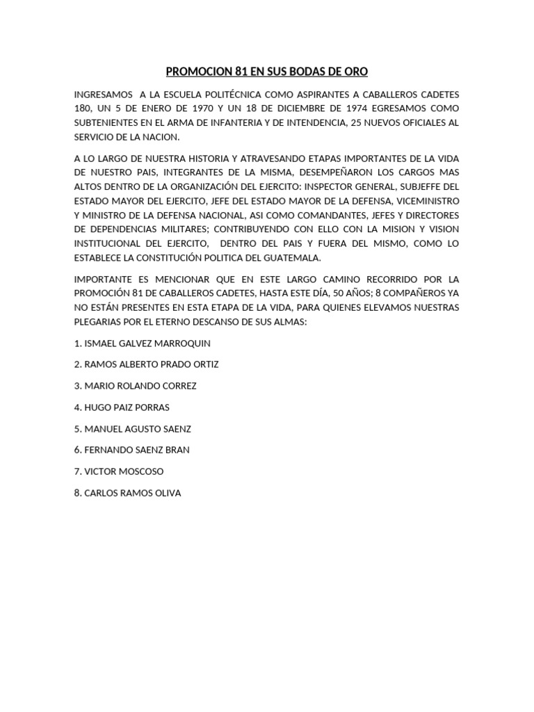 50 Años de la Promoción 81 de Cadetes | PDF | Oficial general | Ciencia ...