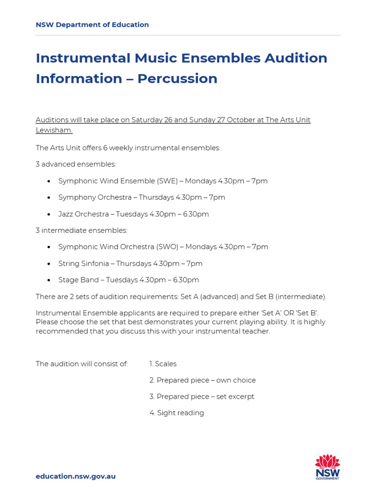 Percussion Audition Requirements - Weekly Instrumental Ensemble | PDF ...