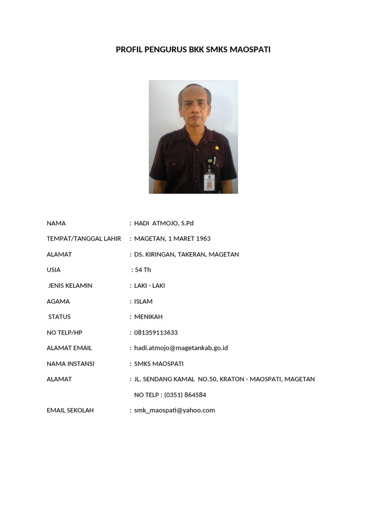 PROFIL PENGURUS BKK SMKS MAOSPATI | PDF