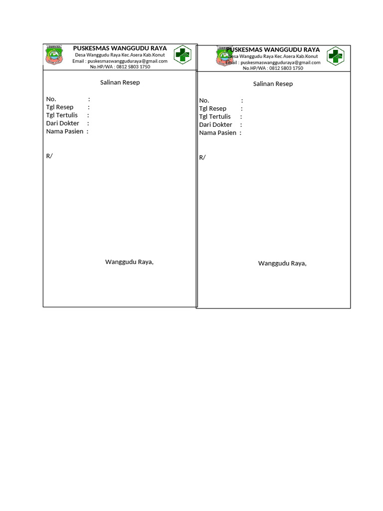 Salinan Resep Puskesmas Wanggudu | PDF