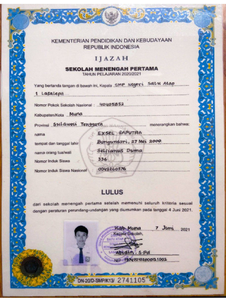 ijazah exsel saputra | PDF