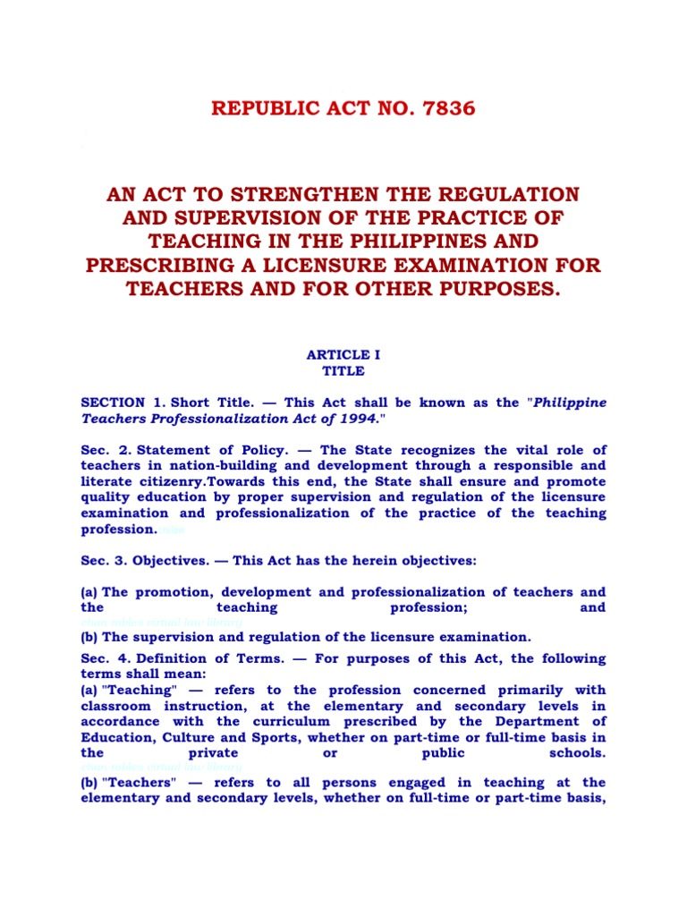 Republic Act No 7836 | PDF | Licensure | Academic Degree
