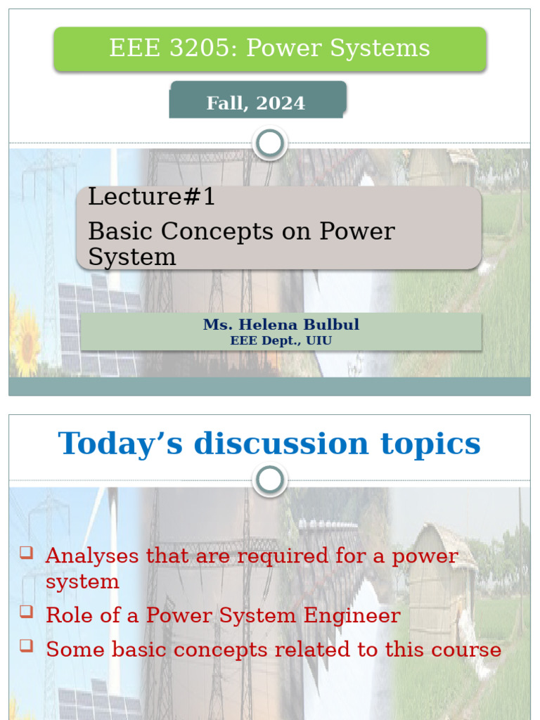 EEE 305 A Fall24 Introductory Lecture#1 | PDF | Ac Power | Electricity Generation