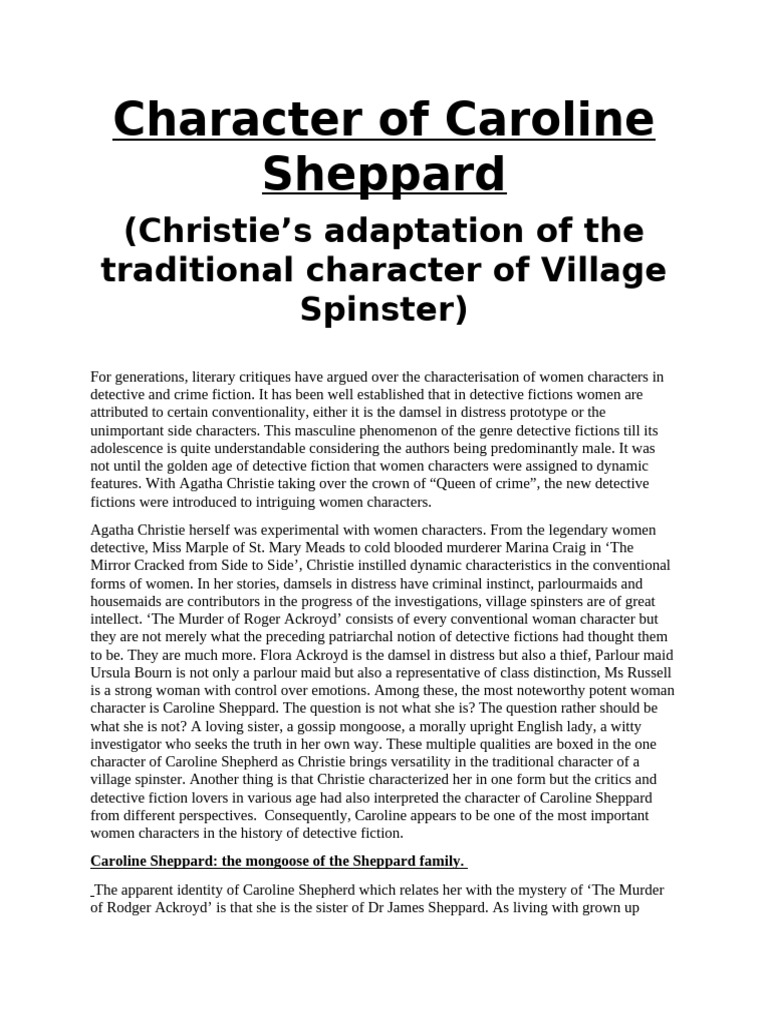Caroline Sheppard: A Dynamic Spinster | PDF | Emma (Novel) | Detective Fiction