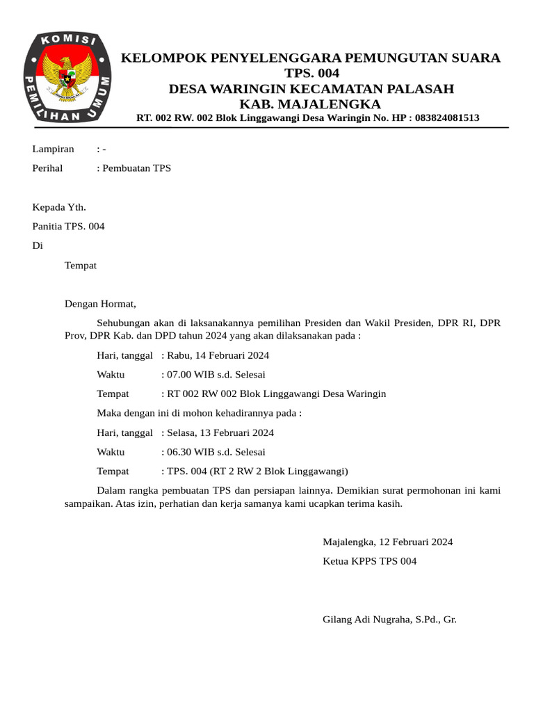 Undangan Pembuatan TPS | PDF