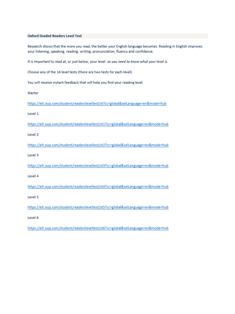 Reading Level Tests | PDF