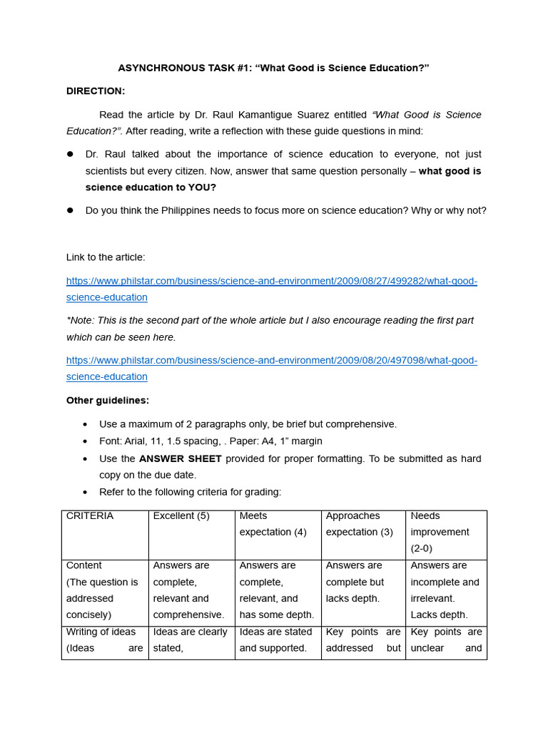 ASYNC-TASK-1-INSTRUCTION-AND-RUBRICS | PDF | Cognitive Science | Linguistics