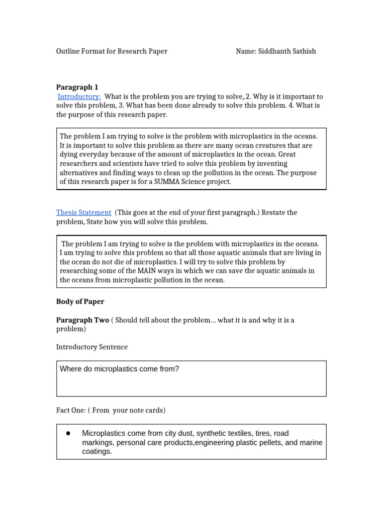 Siddhanth's Copy of Outline Format For Research Paper | PDF | Plastic ...