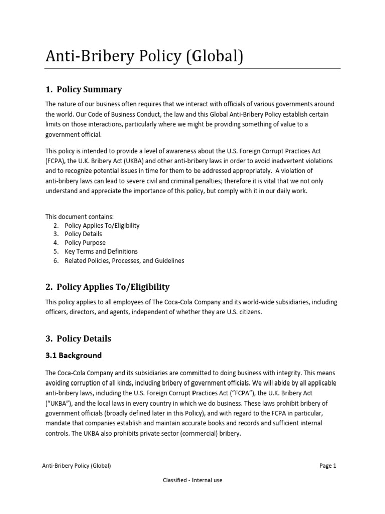 Anti Bribery Policy Global | PDF | Bribery | Corruption