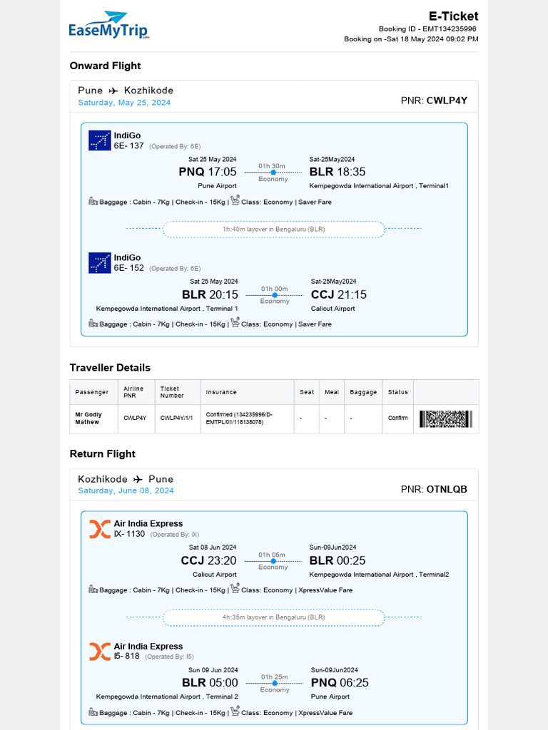 EMT_Flight_Ticket | PDF | Travel Visa | Airlines