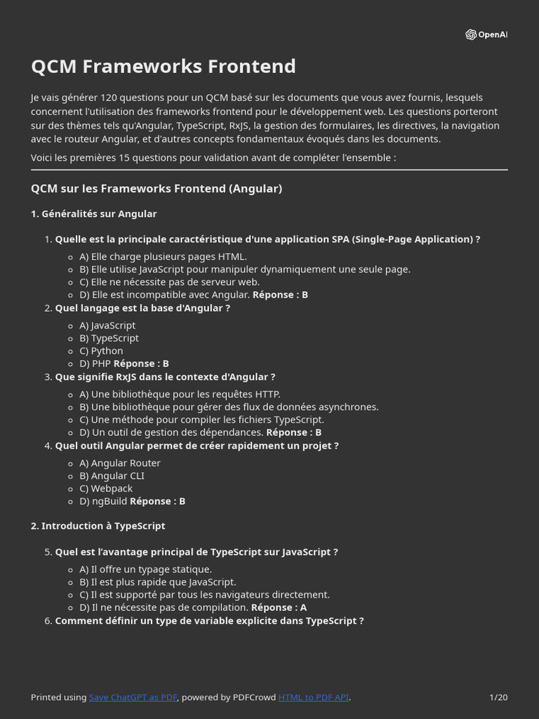 QCM_Frontend | PDF | JavaScript | Logiciel
