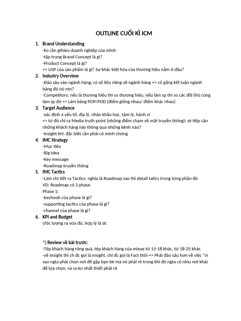 OUTLINE CUỐI KÌ ICM | PDF