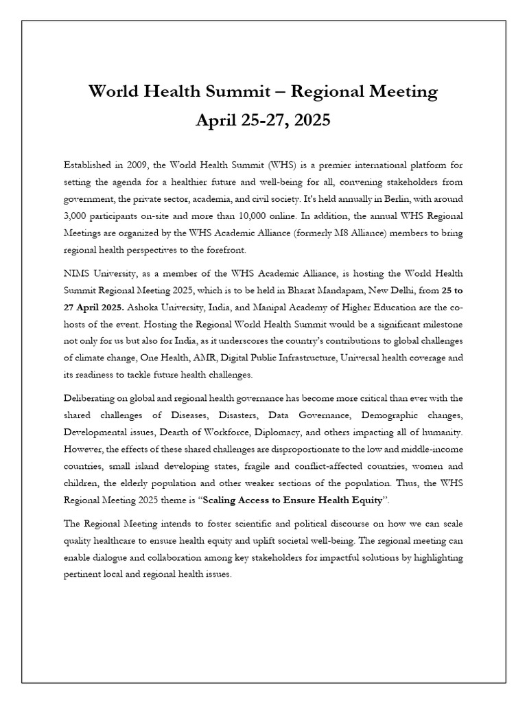 WHS Regional Meeting 2025: Health Equity | PDF | Health Equity ...
