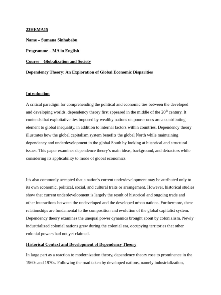 Dependence Theory - 23HEMA15 | PDF | Poverty & Homelessness | Discrimination & Race Relations