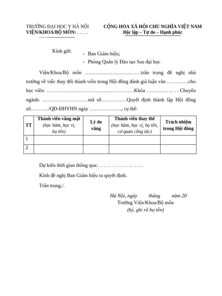 Mau Giay de Nghi Thay Doi Hoi Dong - 2023 | PDF