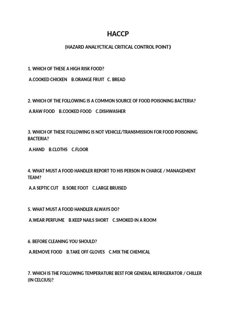 HACCP TEST | PDF