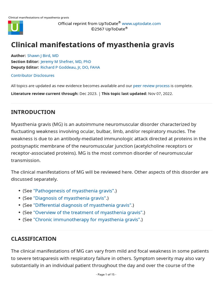 Clinical manifestations of myasthenia gravis | PDF | Weakness | Neuromuscular Junction