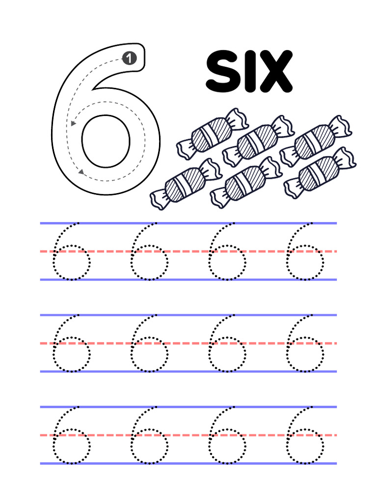 Green Simple Number Six Tracing Worksheet | PDF