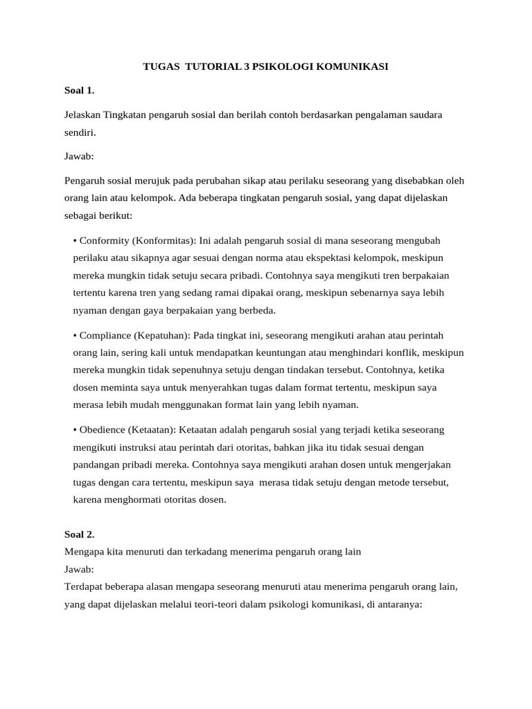 45.3 Tugas Tutorial 3 Psikologi Komunikasi | PDF