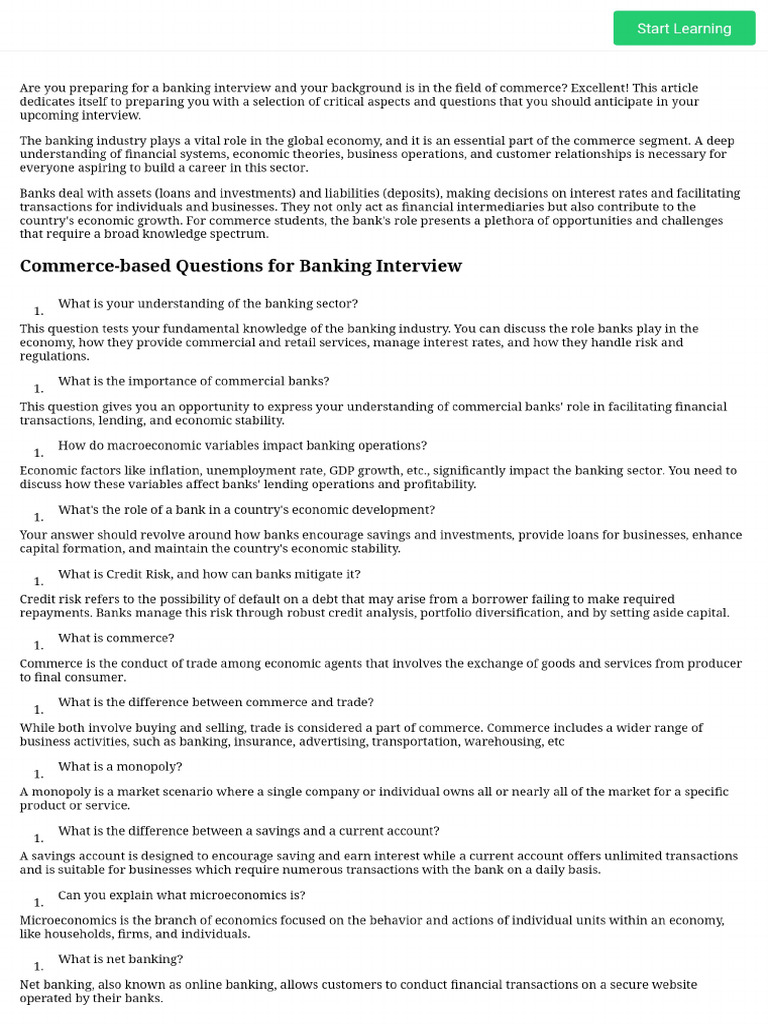 Essential Commerce Query Guide - Ace Your Bank Interview | PDF