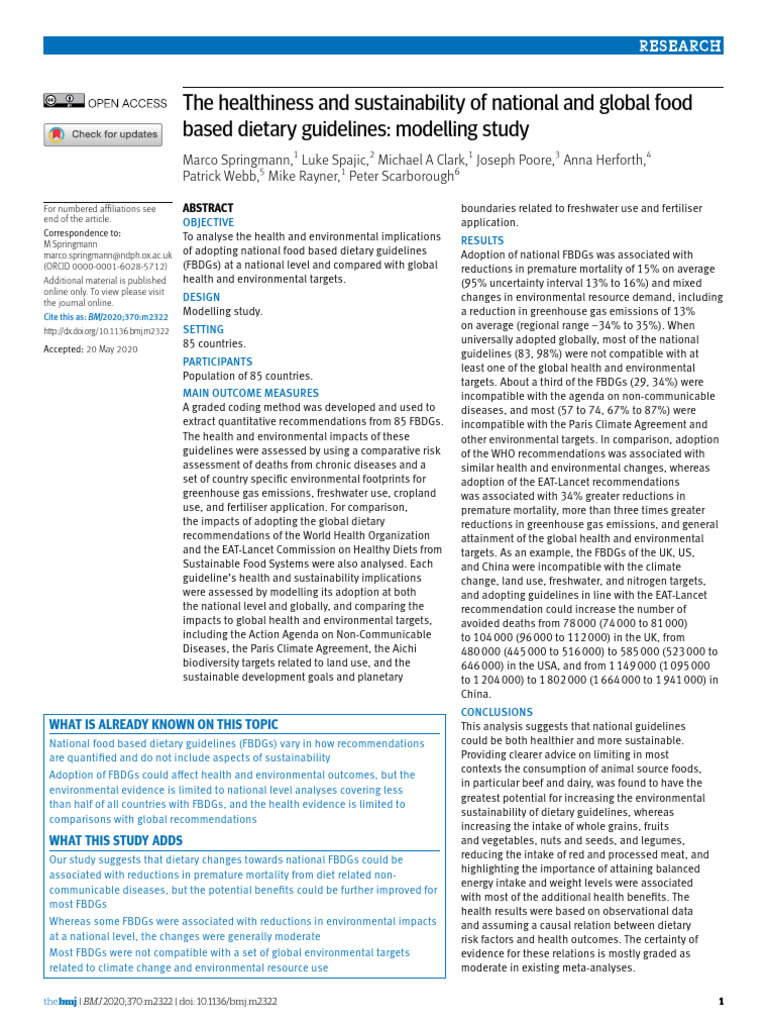 Springmann - The Healthiness and Sustainability of National and Global ...