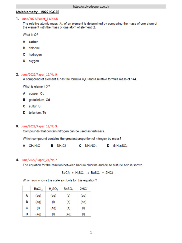2022J Stoichiometry IGCSE | PDF