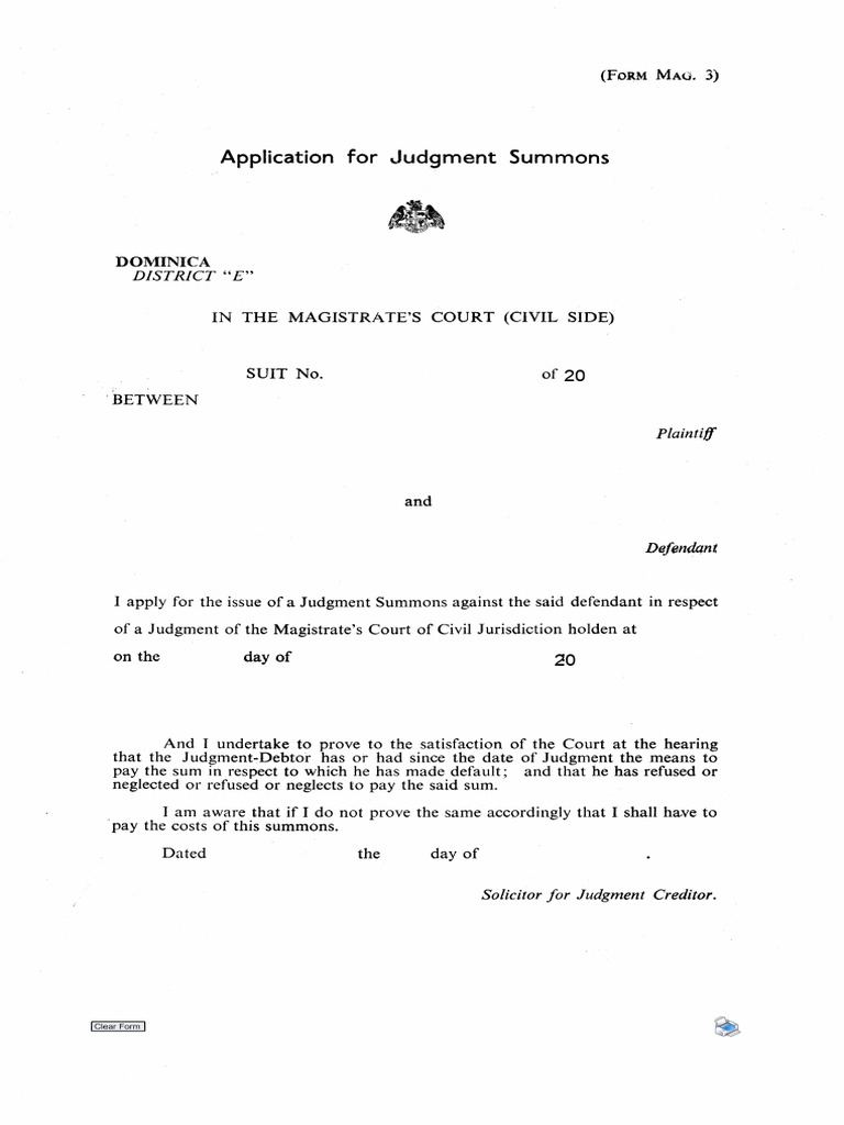 Application For Judgement Summons Form 3 | PDF