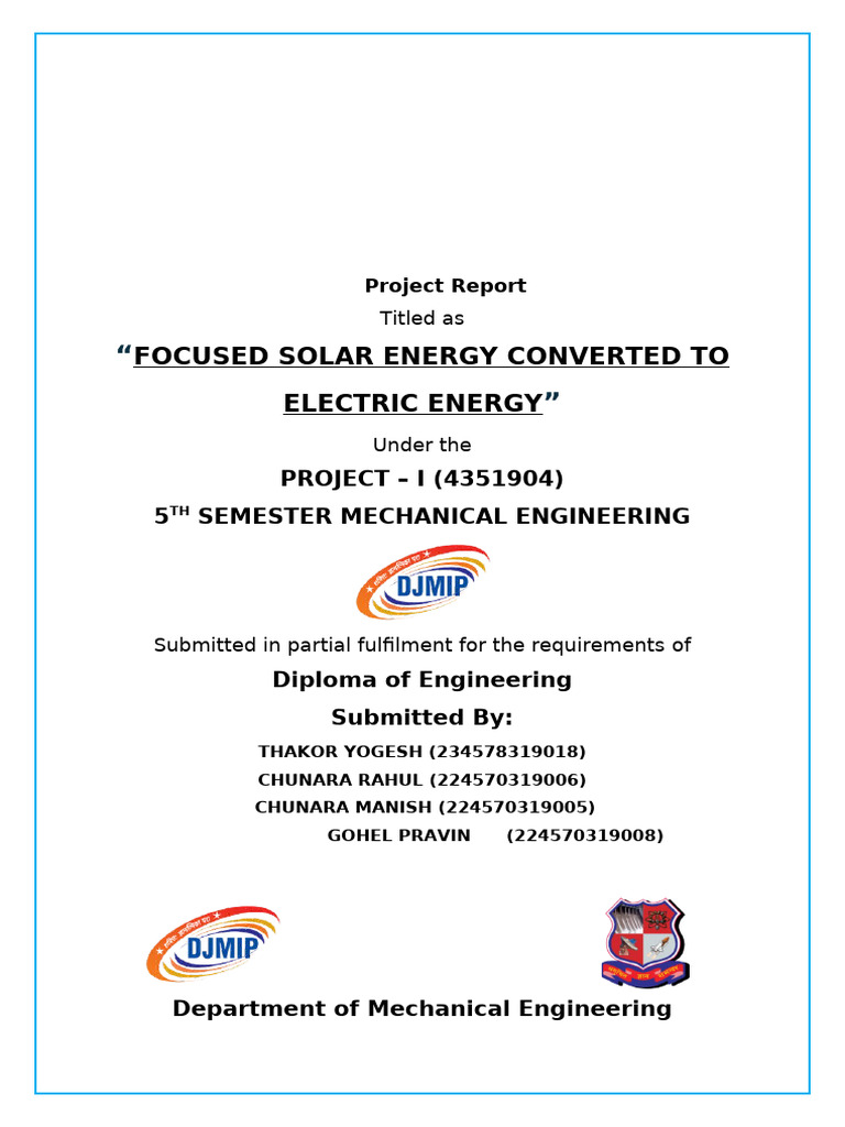 Solar Energy Project Report | PDF | Photovoltaics | Solar Energy