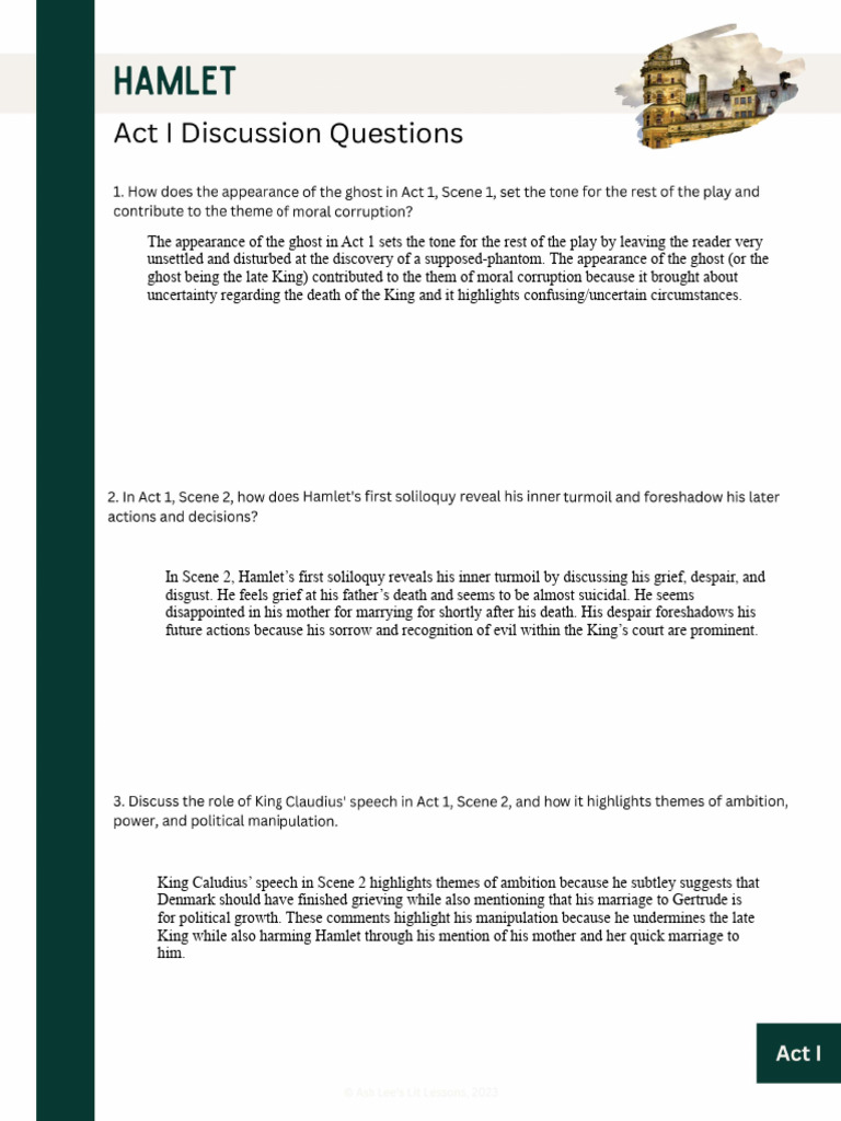 Hamlet Act I Discussion Questions | PDF