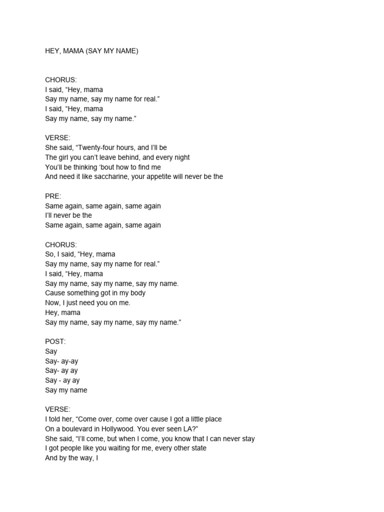 Hey, Mama (Say My Name) | PDF