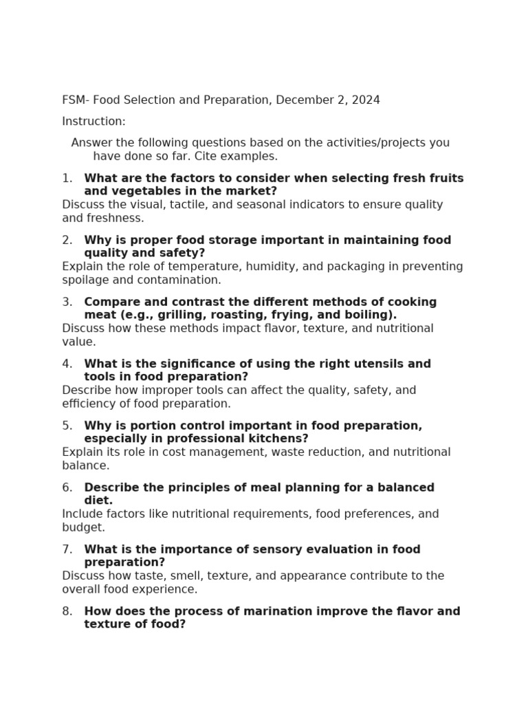 FSM Food Selection & Preparation Guide | PDF | Cooking | Foods
