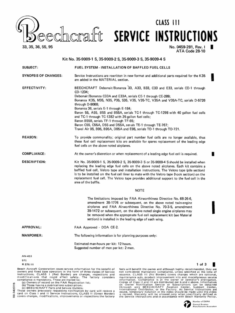 Si 0459 281 - Fuel System Installation of Baffled Fuel Cells | PDF