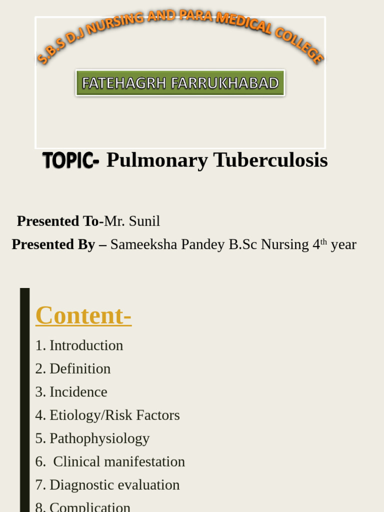 Nursing Management of Tuberculosis | PDF | Tuberculosis | Infection