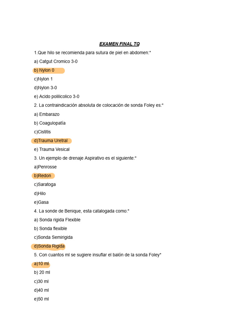 Examen Final TQ | PDF | Herida | Quemar